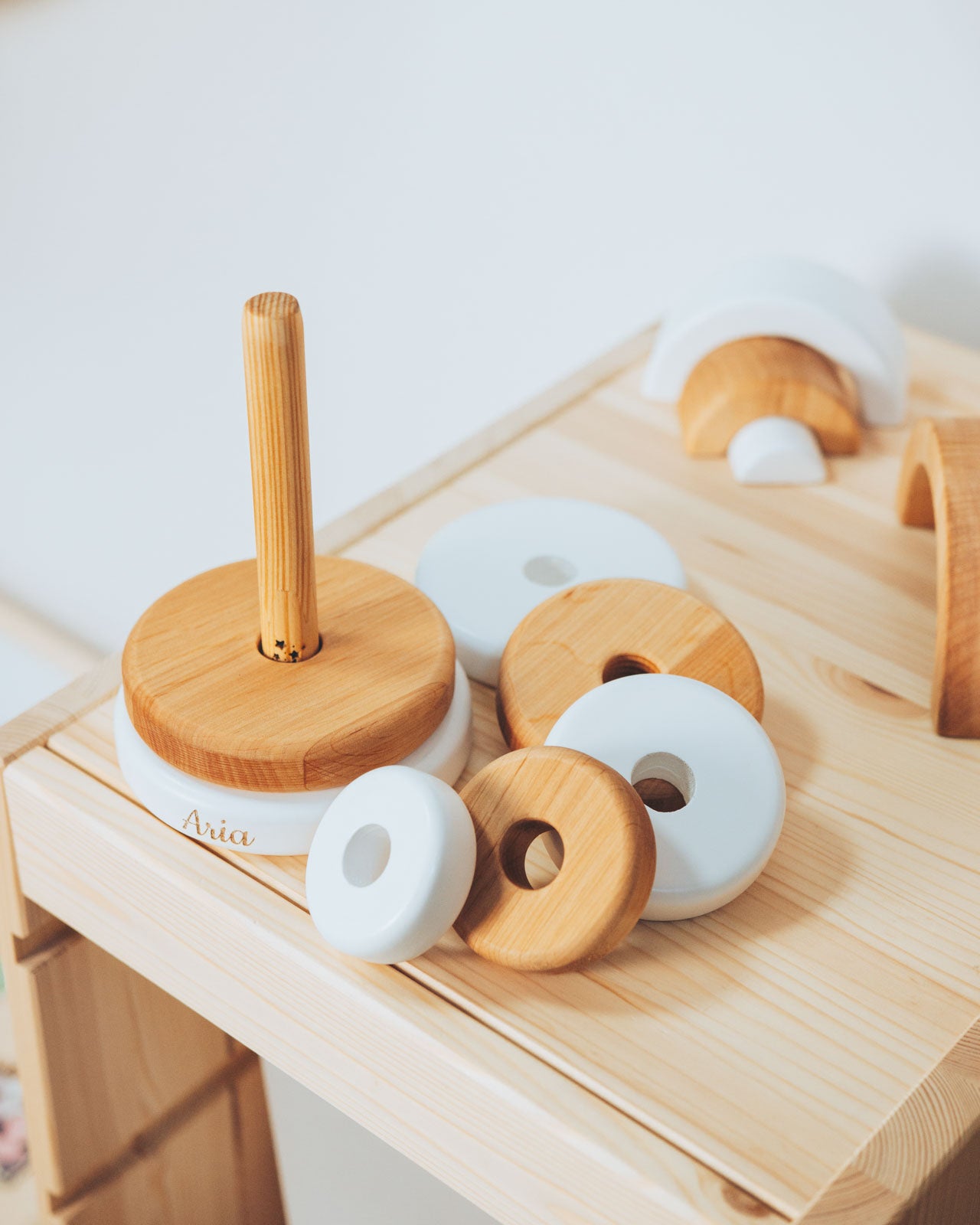 Wood & White Ring Stacker Always in Stock at ChildUniverse