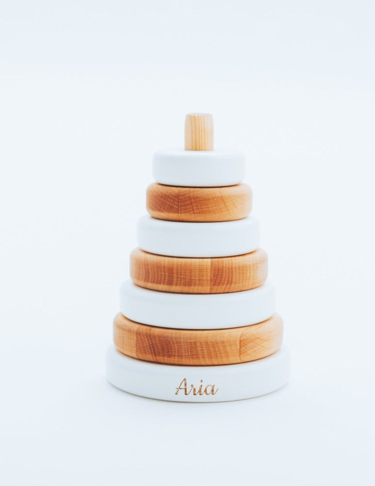 Wood & White Ring Stacker Always in Stock at ChildUniverse