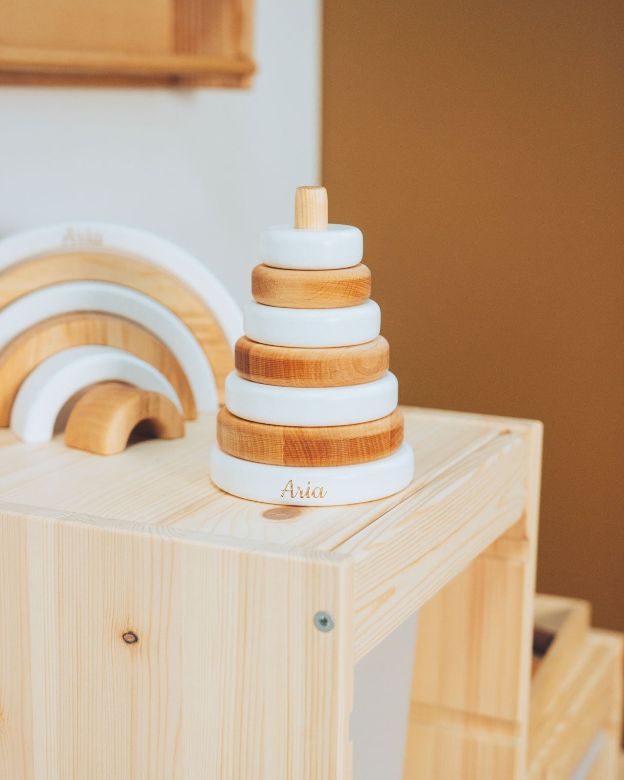 Wood & White Ring Stacker Always in Stock at ChildUniverse
