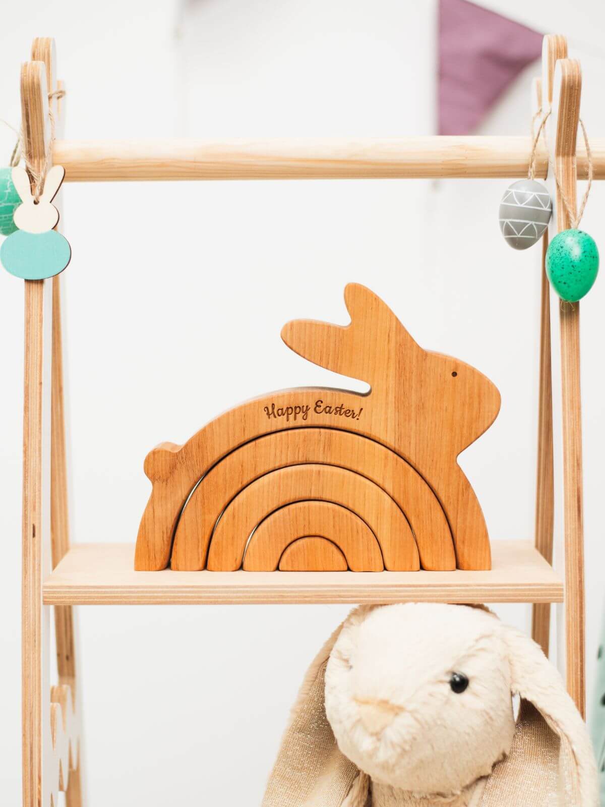 Wooden Bunny Stacker Easter 2024 with ChildUniverse
