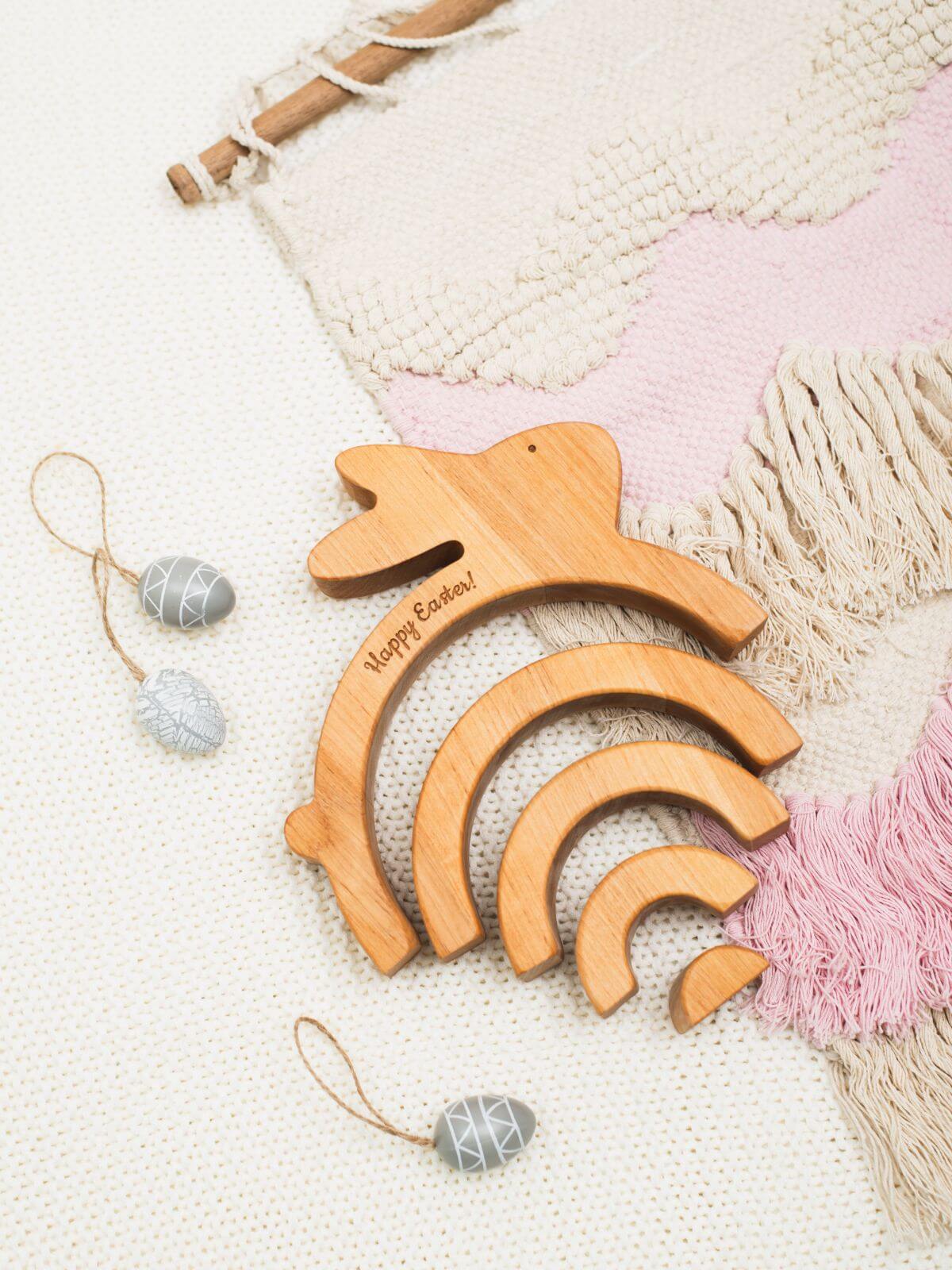 Wooden Bunny Stacker Easter 2024 with ChildUniverse